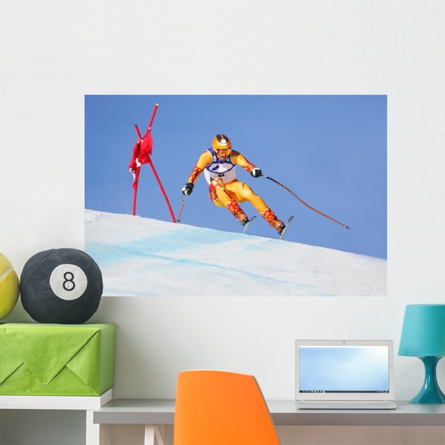 Skiing Wall Mural Decal by Wallmonkeys Vinyl Peel and Stick Graphic (36 ...