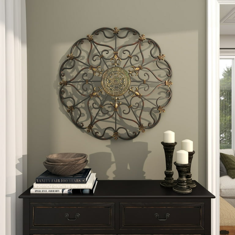 Scroll Metal Wall Art For Living Room DecMode Brown Metal Scroll Wall