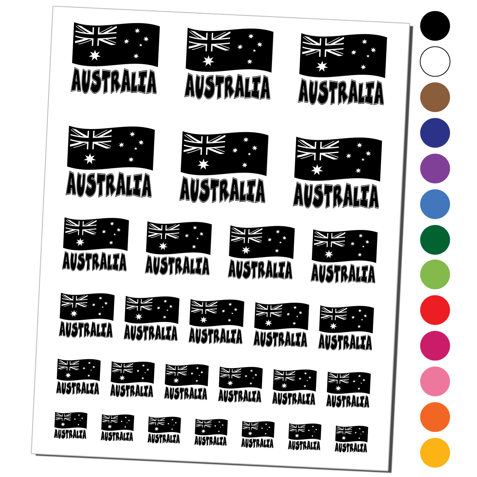 Australia with Waving Flag Cute Water Resistant Temporary Tattoo Set ...