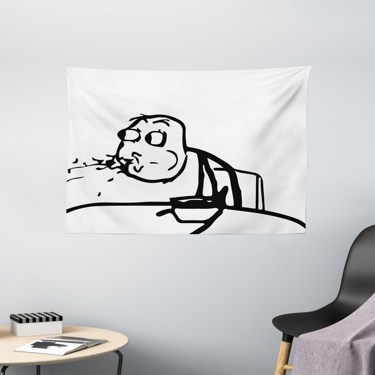 Humor Decor Tapestry, Weird Guy Meme Face Character Barfing Food Scene ...