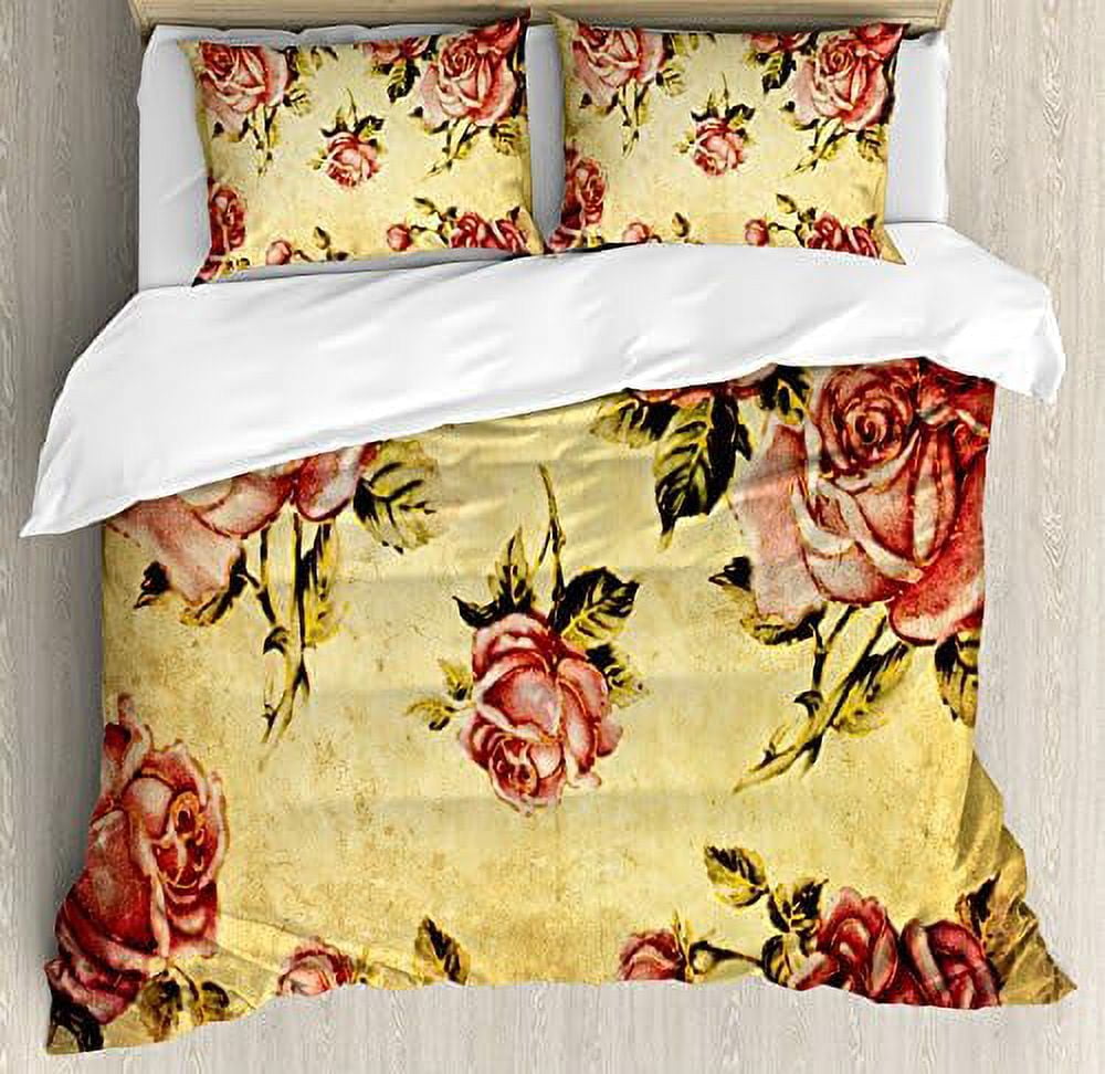 Rose Duvet Cover Set, Old Fashioned Victorian Style Pattern Dramatic ...