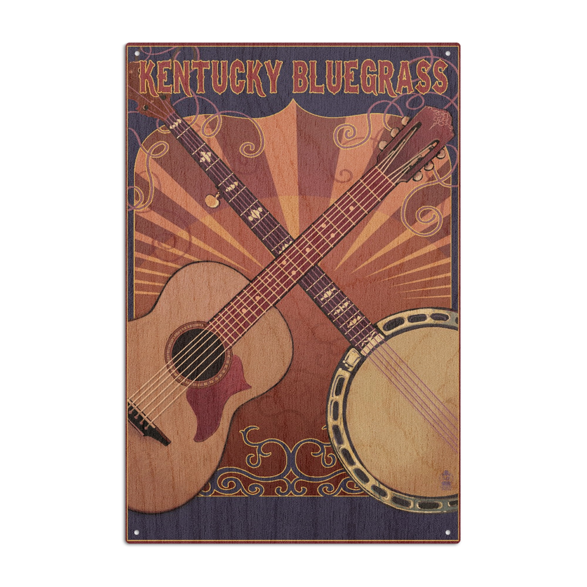 Kentucky Bluegrass, Guitar and Banjo Birch Wood Wall Sign (6x9 Rustic ...