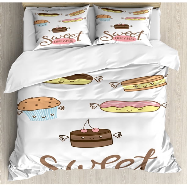Sweet Dreams Queen Size Duvet Cover Set, Hand Drawn Sweets Éclair ...