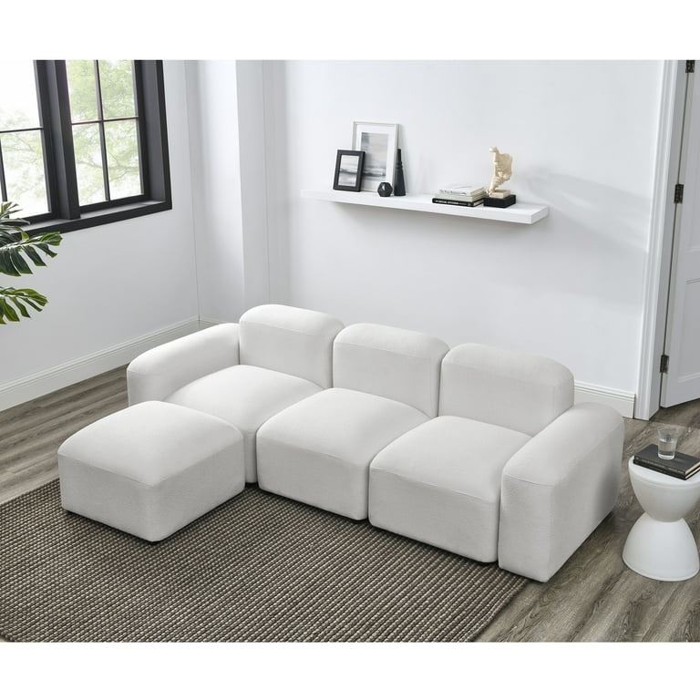 Ivory Tufted Leather Sectional Sofa And Ottoman | Baci Living Room