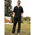 Black Casual Vacation Loose Comfortable Short Sleeve V-Neck T-Shirt And ...