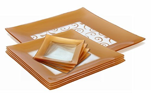 GAC Elegant Designed Square Tempered Glass Dinner Plates, Dessert ...