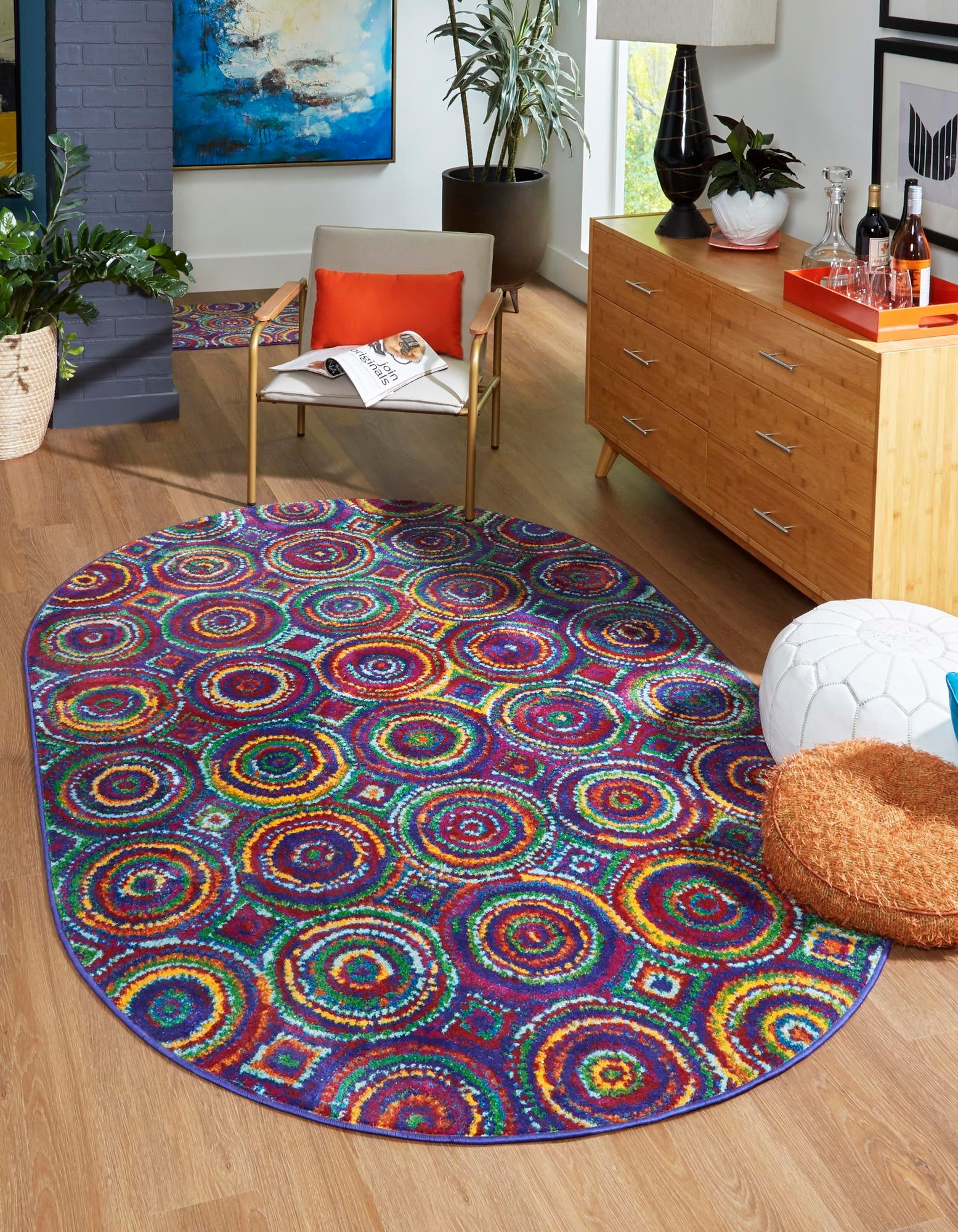 Rugs.com Calypso Collection Rug – 5' x 8' Oval Multi Medium Rug Perfect ...