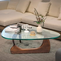 "Cottinch 50"" Top Wooden Long Triangle Glass Coffee Table, Wood Base ...