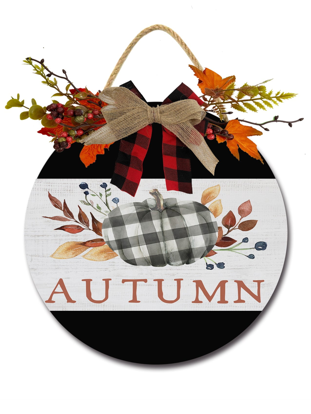 Autumn Wooden Front Door Sign Rustic Round Wreath Wall Hanger Porch ...