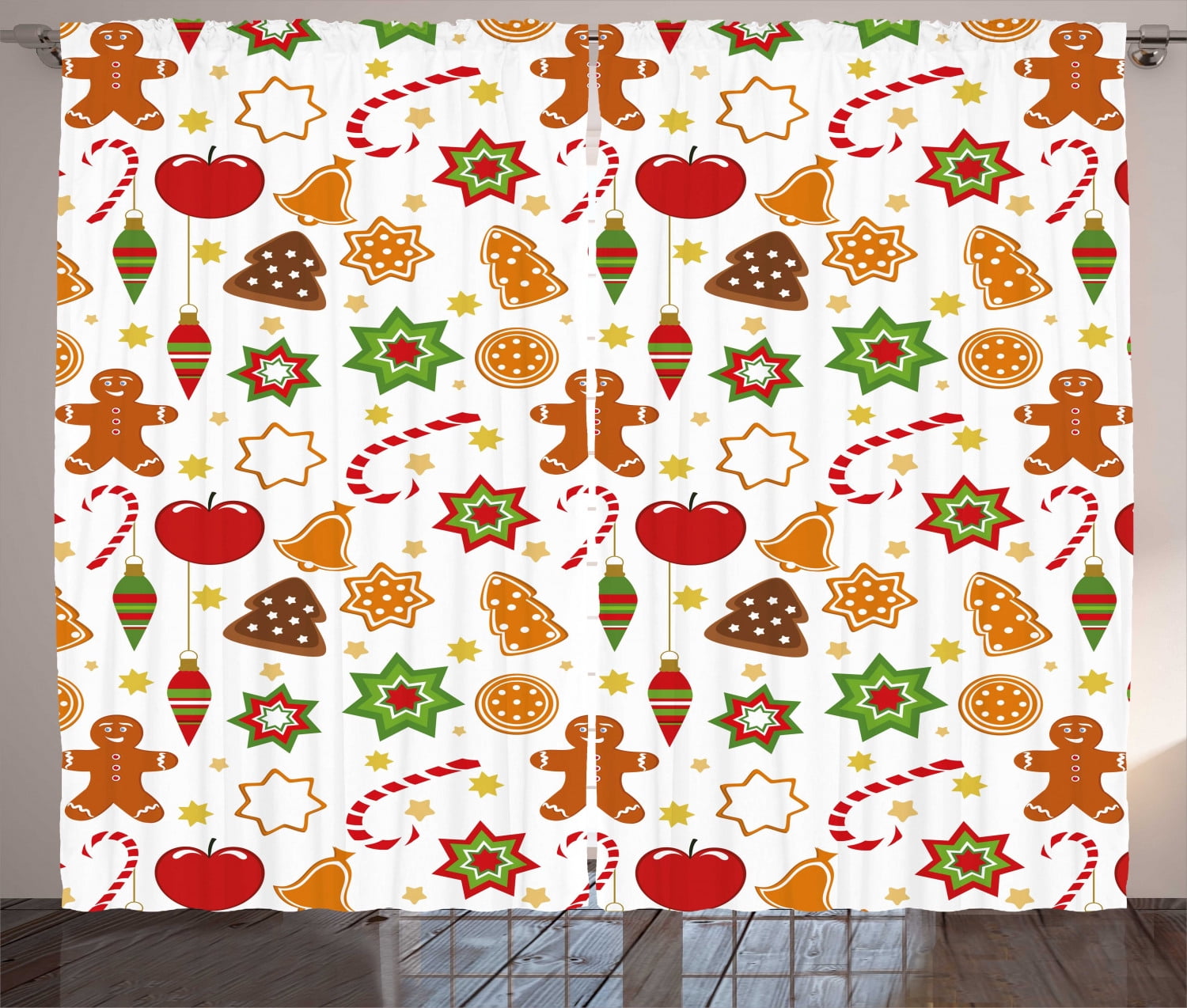 Gingerbread Man Curtains 2 Panels Set, Festive Christmas Icons Graphic ...