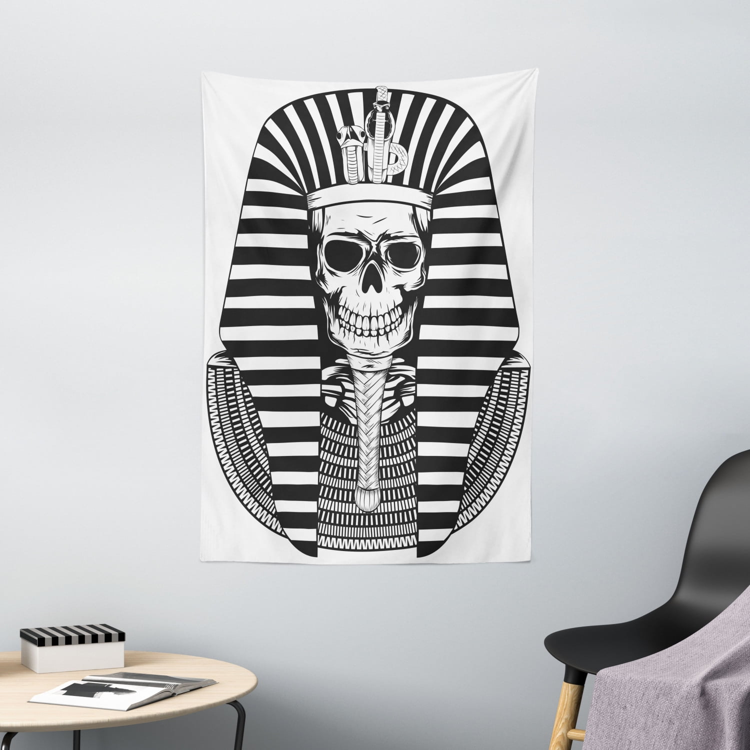 King Tapestry, Egyptian Pharaoh Ruler Mummy Skull Skeleton Statue for ...
