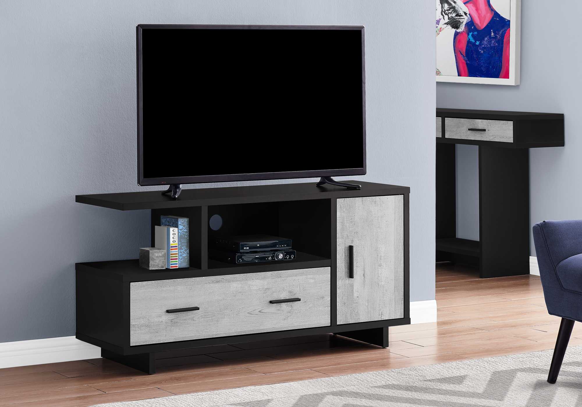 23.75" Black and Grey Particle Board, Laminate, and MDF TV Stand with ...