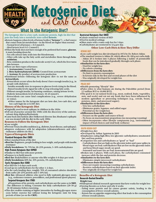 Ketogenic Diet & Carb Counter : A Quickstudy Laminated Reference Guide ...