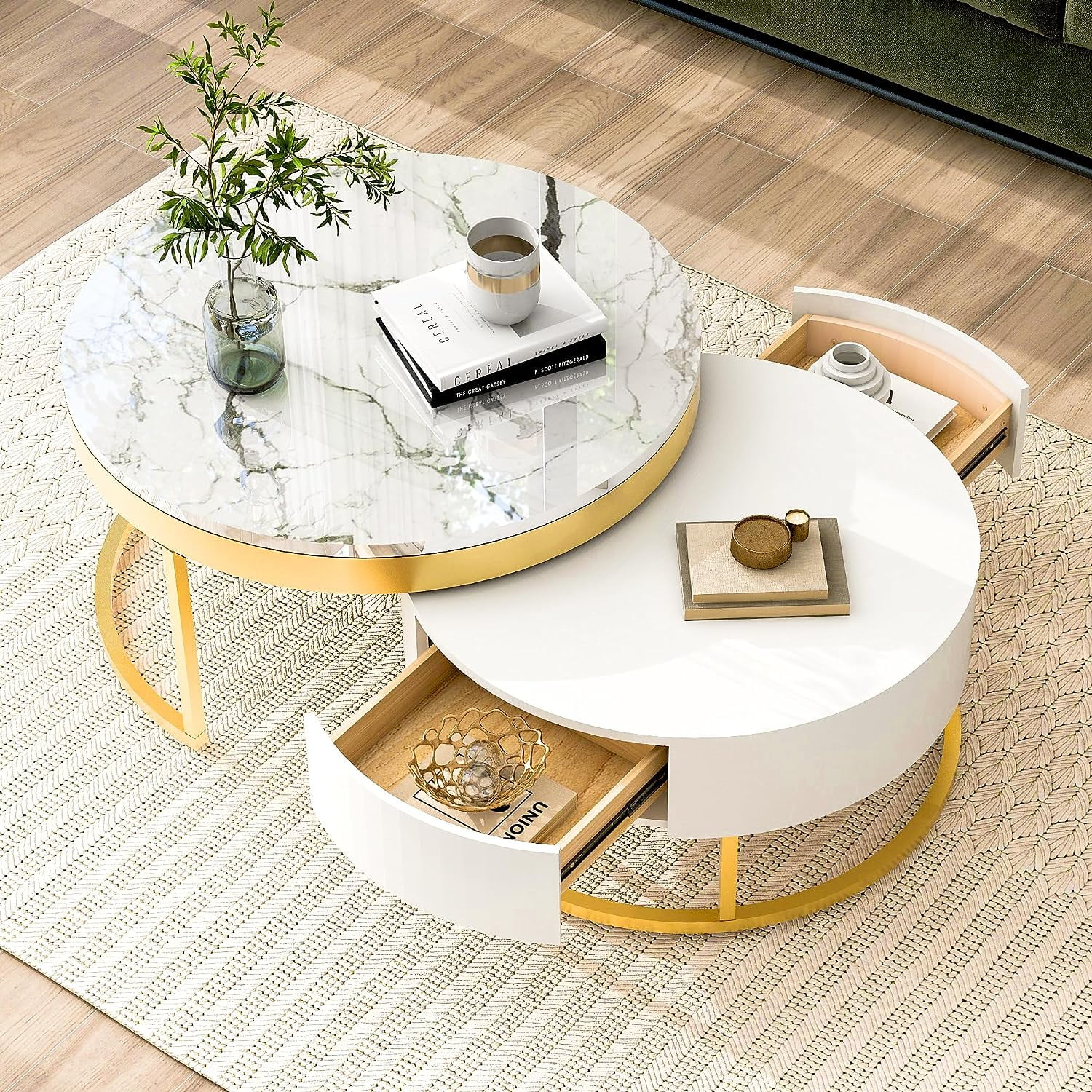 Click here for Ksin Leue 31.5 White Round Coffee Table With Stora... prices