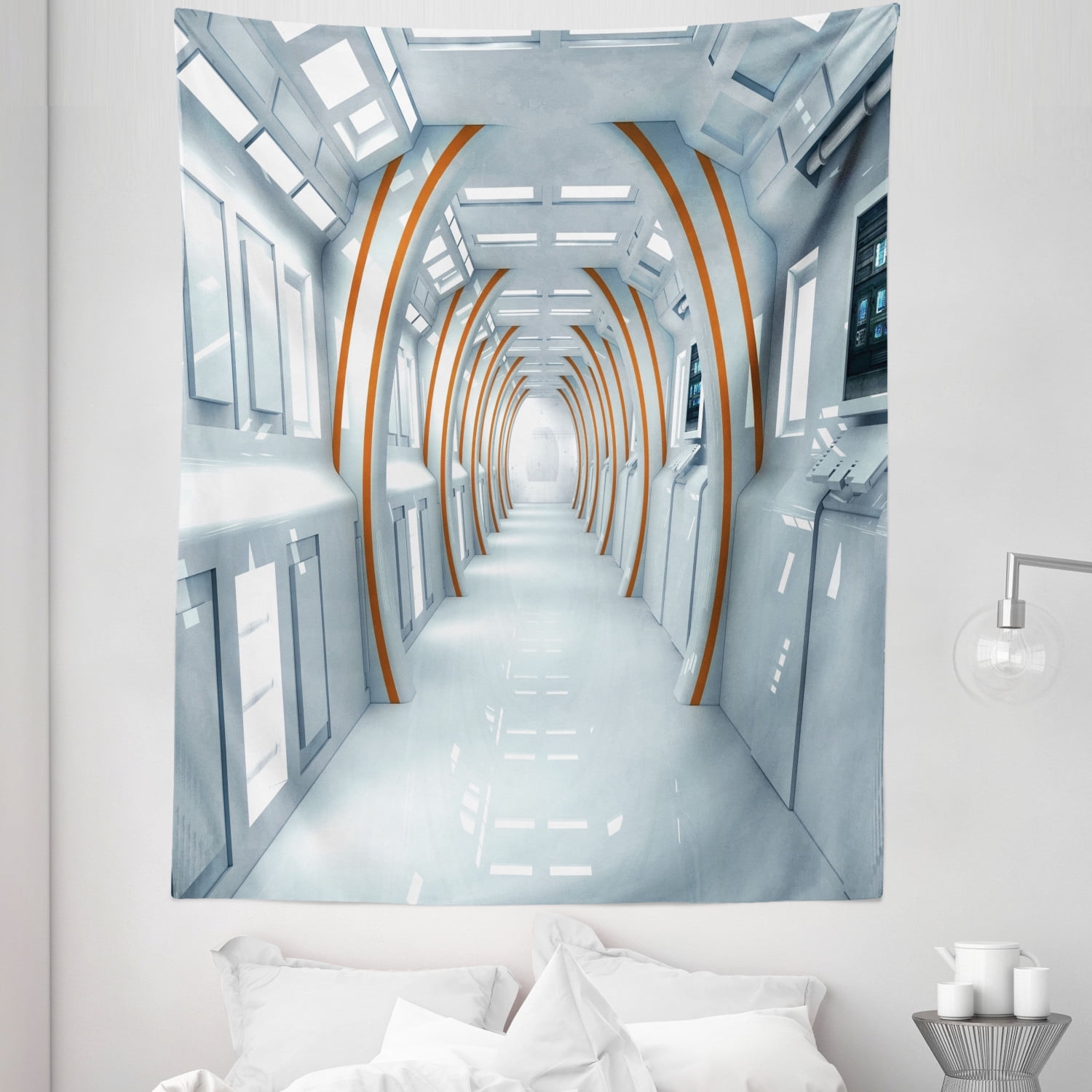 Outer Space Tapestry, Futuristic Hallway of Spaceship Digital ...