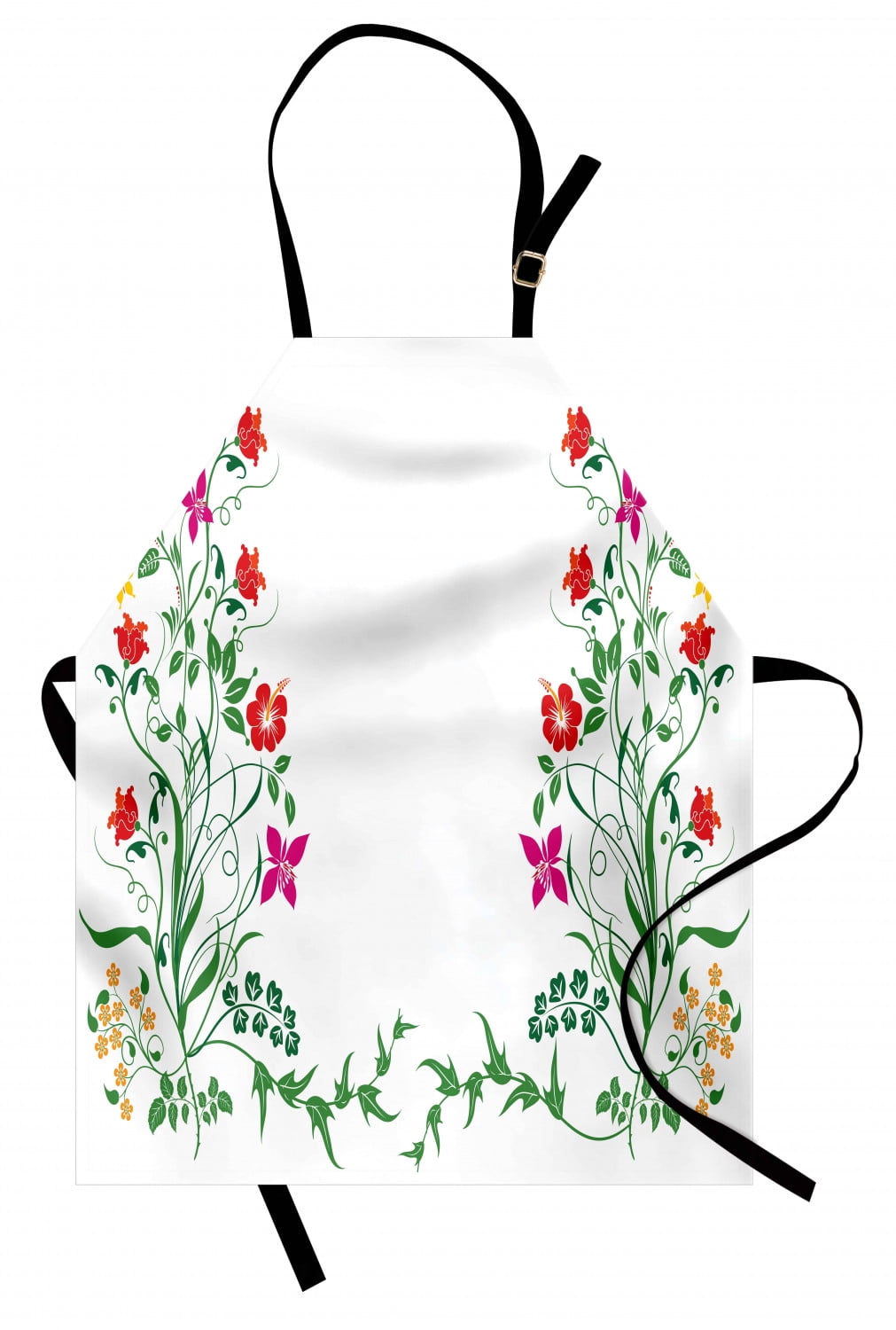 Flower Apron Oriental Design with Floral Leaves Buds Frame like Ivy ...
