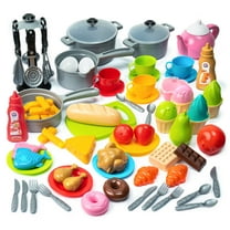 51pcs Kids Pretend Play Kitchen Toy Set with Simulation Utensils, Food ...