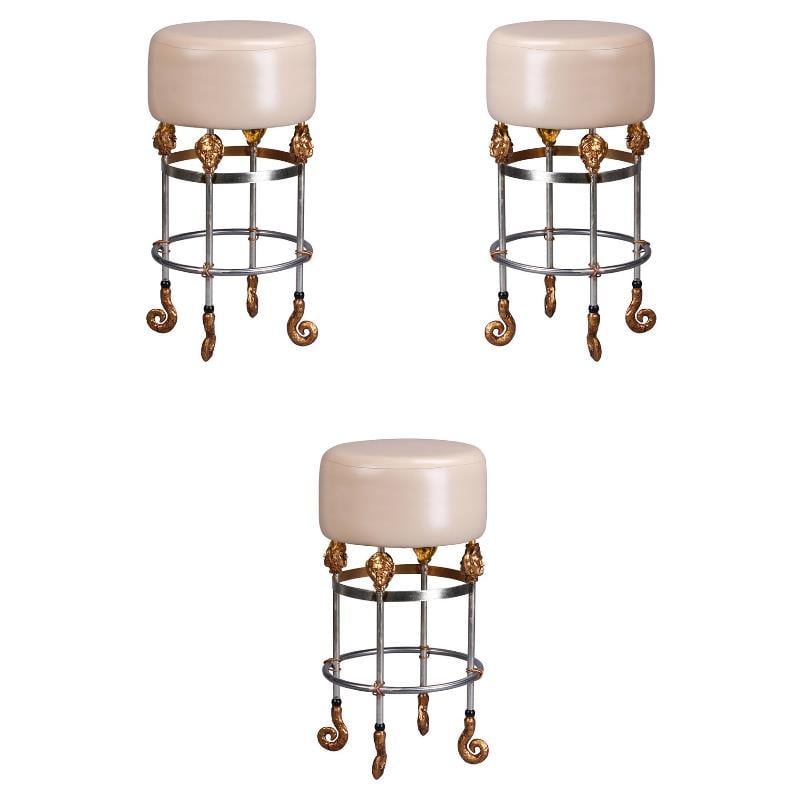Home Square 31" Tall Leather and Steel Bar Stool in Gold & Putty - Set ...