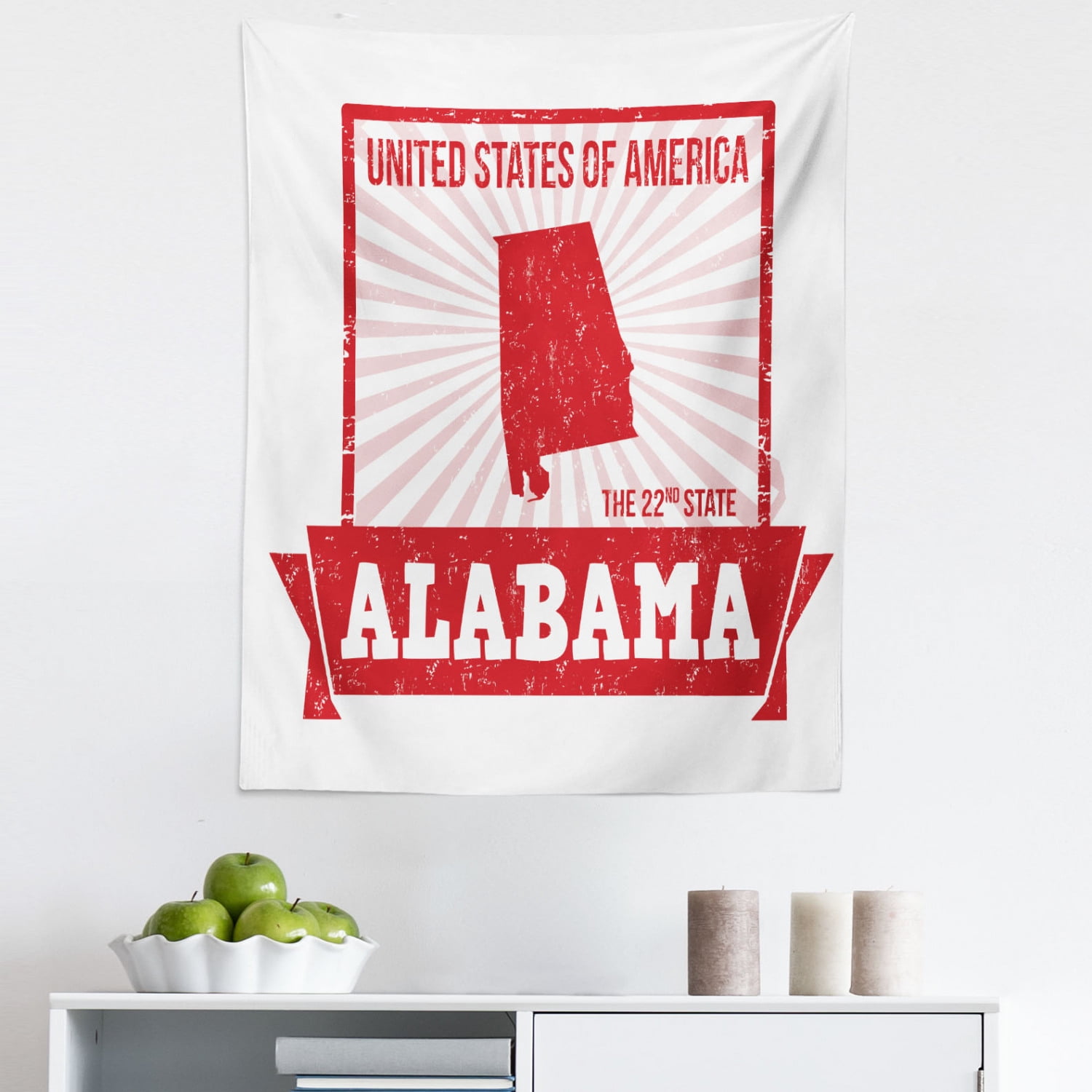 Alabama Tapestry, State of Alabama Map on Grungy Radiating Lines ...