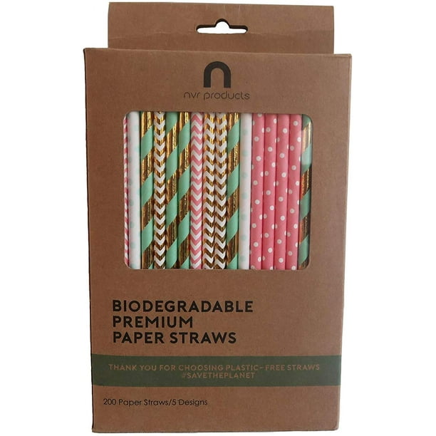 Biodegradable Paper Straws 200 Pack By 5 Different Drinking Straw