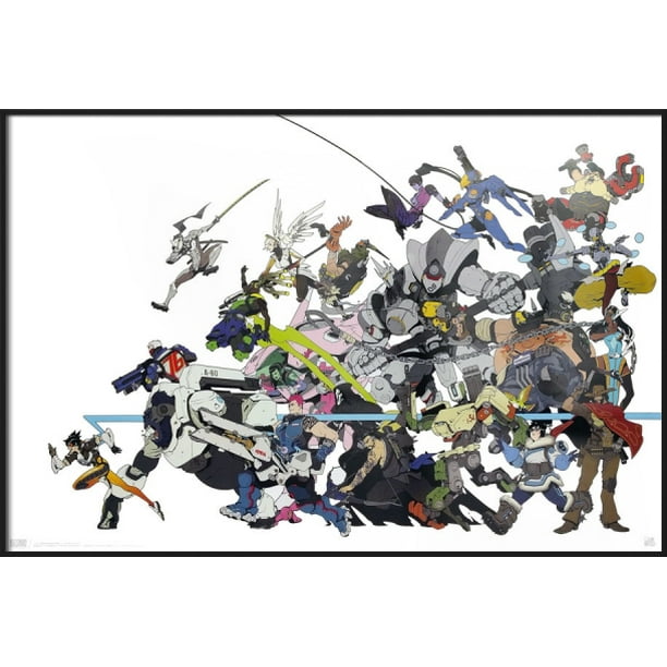 Overwatch - Framed Gaming Poster (Character Collage) (Black Aluminum ...