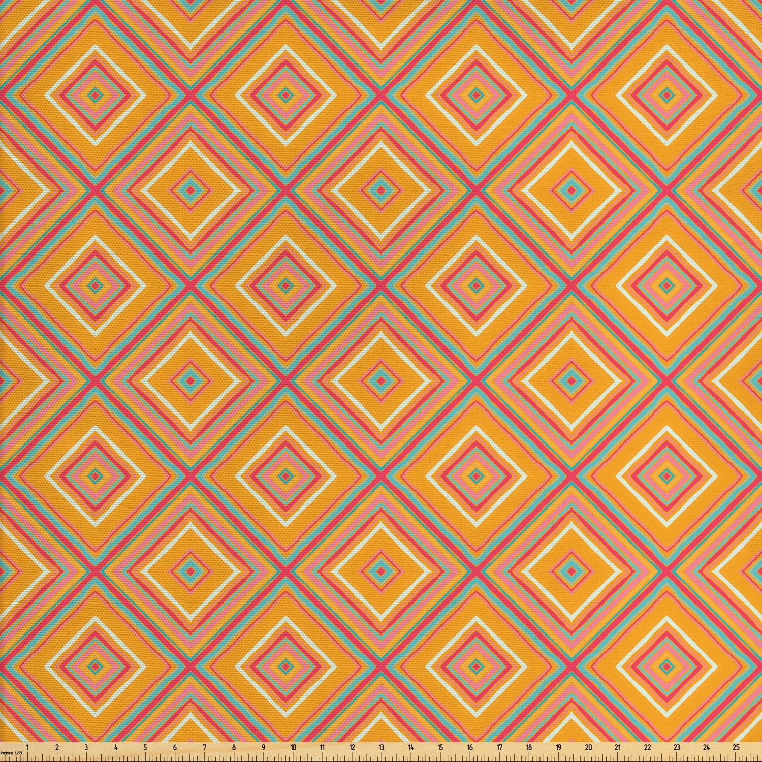 Ethnic Fabric by the Yard, Diamond Shape with Grunge Design Geometric ...