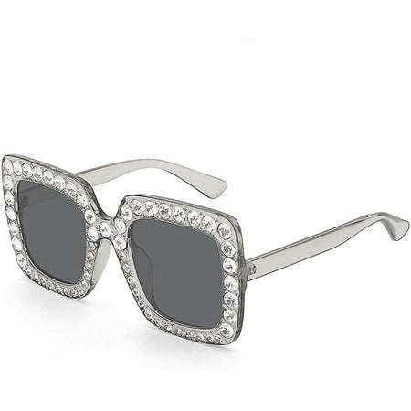 Rol Girl Elton Square Rhinestone Sunglasses Oversized Diamond Bling ...