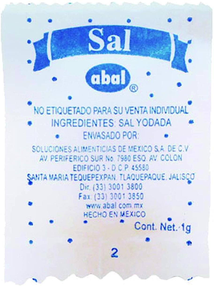 Sal porcionada sobre Abal 1 g 3000 pzas Abal GM PORCIONADO | Walmart en ...