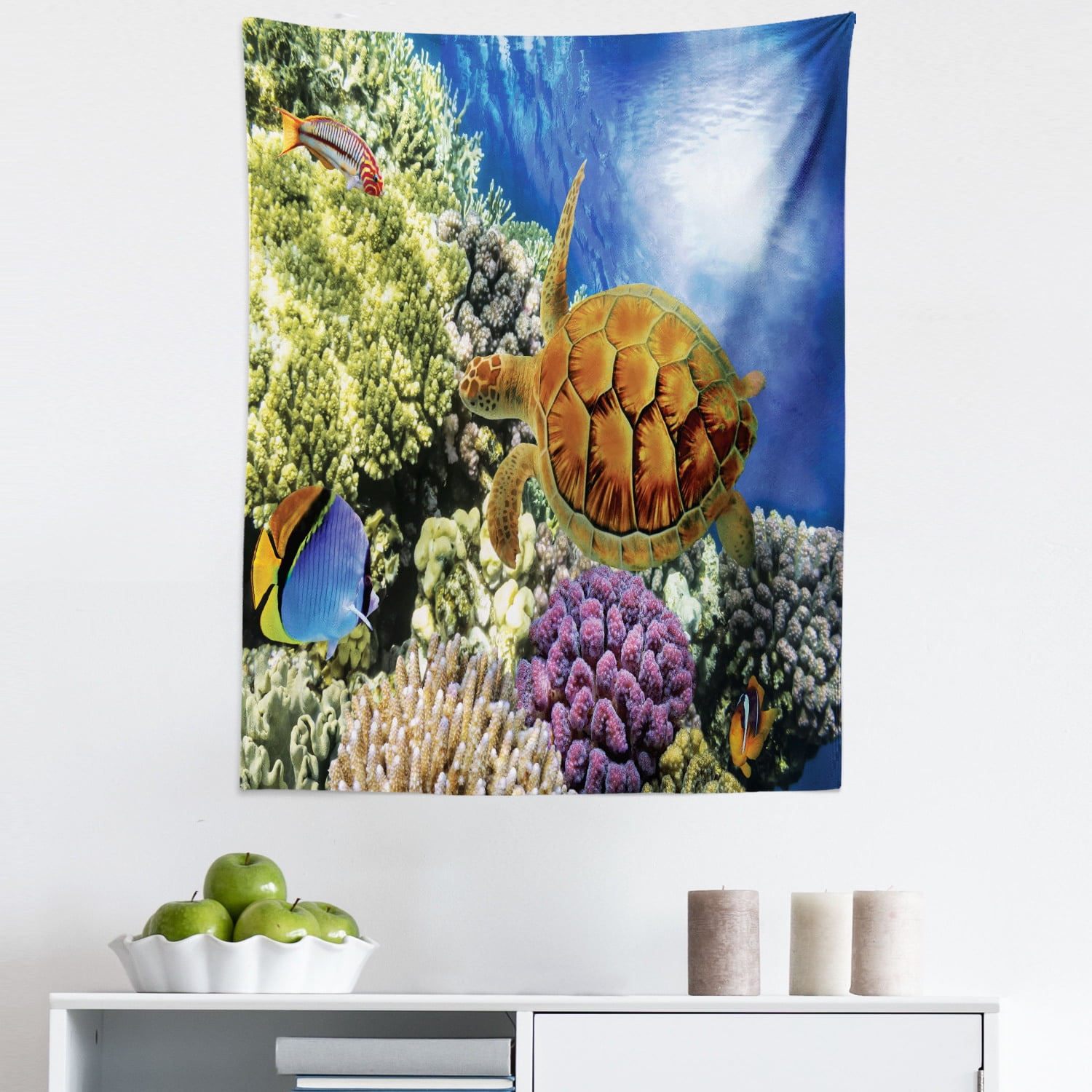 Underwater Tapestry, Underwater Scene of Colorful Fishes and Turtle ...