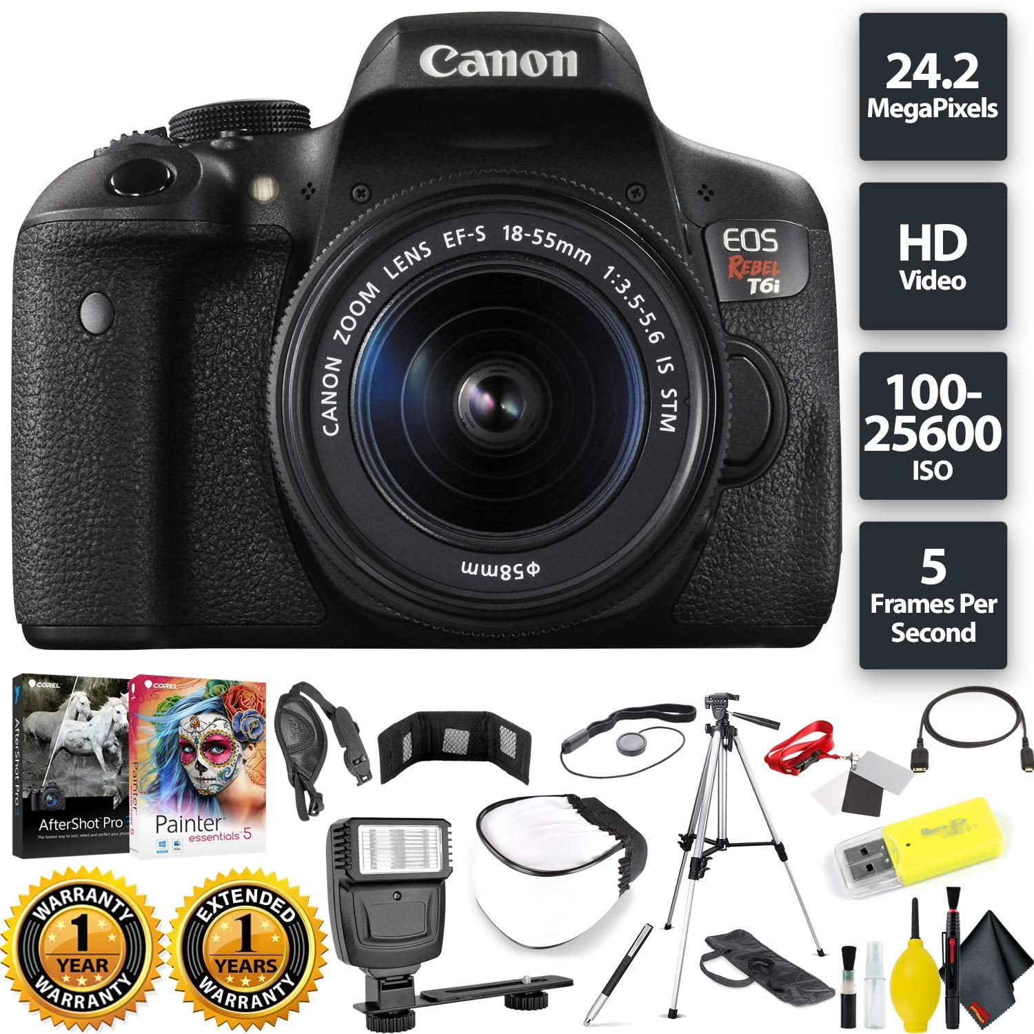 Canon EOS Rebel T6i DSLR Camera + 18-55mm Lens Base Combo Canon ...