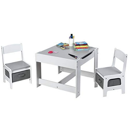GLACER 3 in 1 Kids Wood Table and Chair Set w/Storage Drawer, Children ...