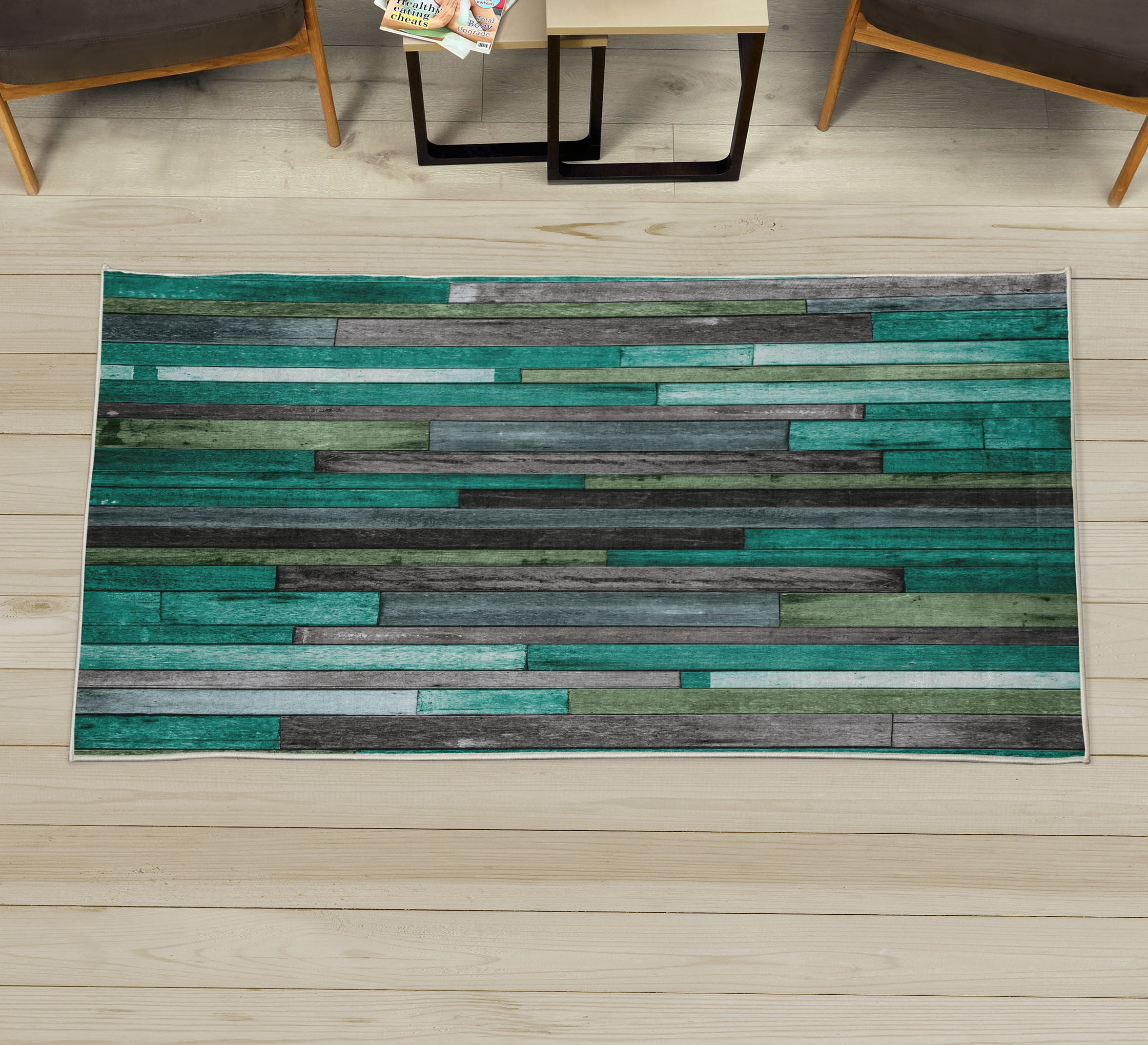 Wooden Print Decorative Rug, Old Hardwood Floor Plank Grunge Lodge ...