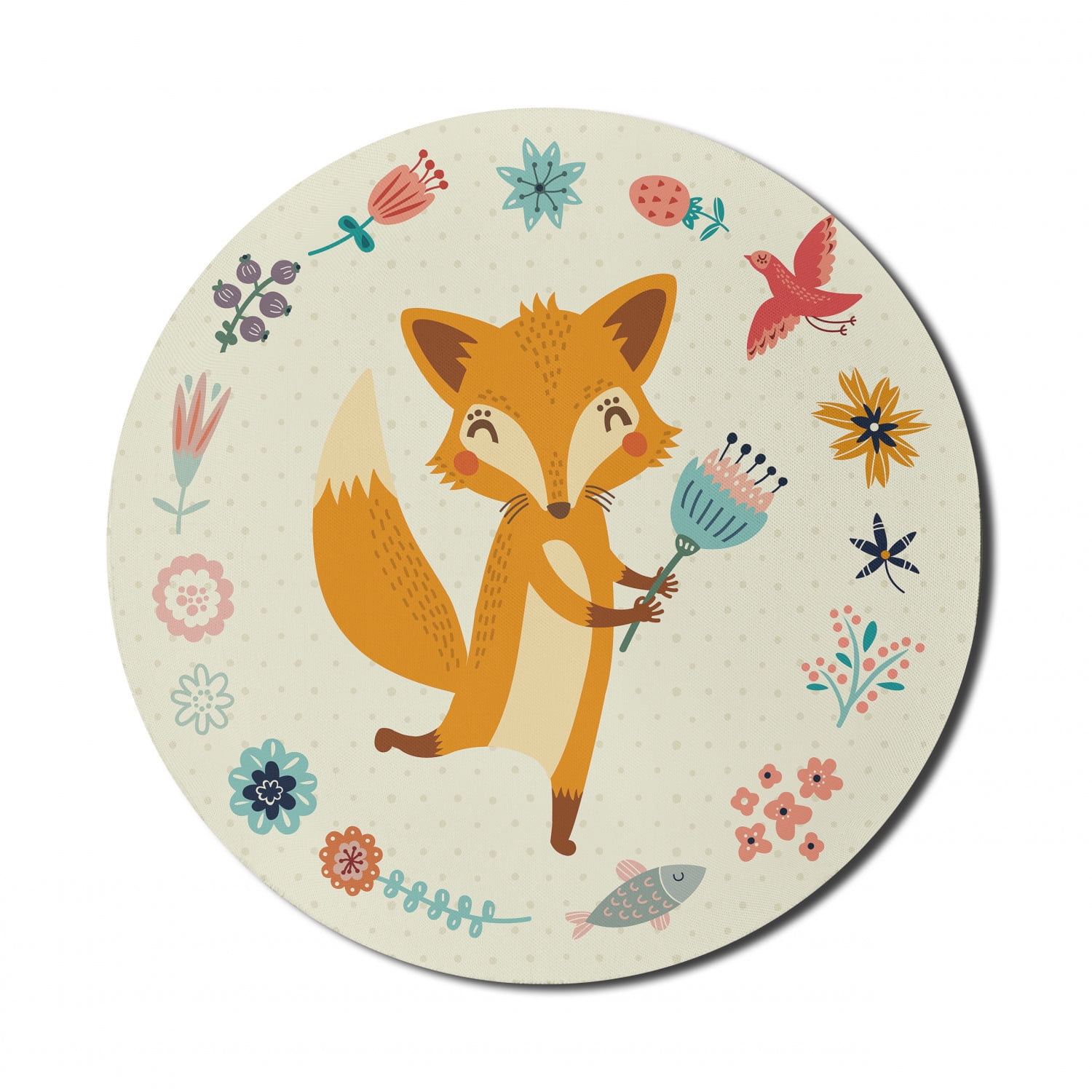 Cartoon Mouse Pad for Computers, Animal with Floral Flowers Leaves Fish ...