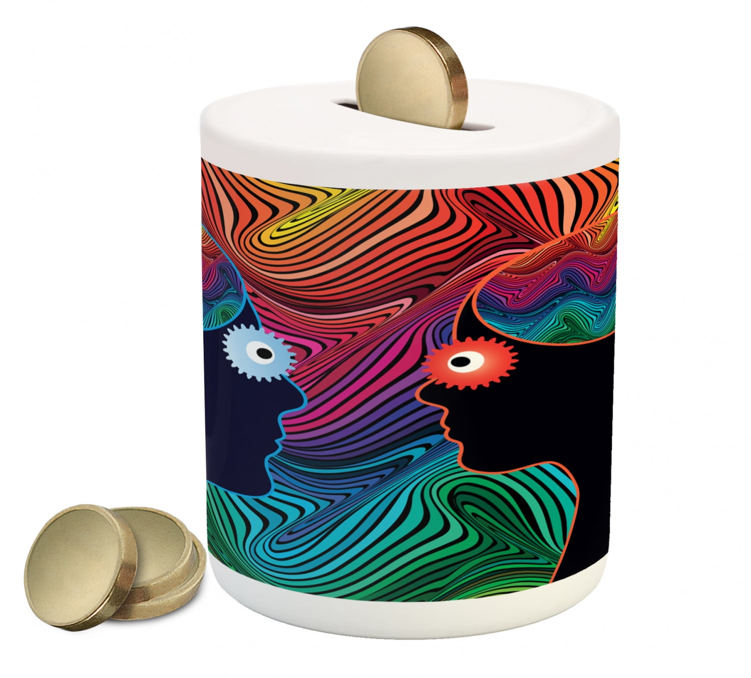 Psychedelic Piggy Bank, Crazy in Love Couple Romance Man and Woman with ...