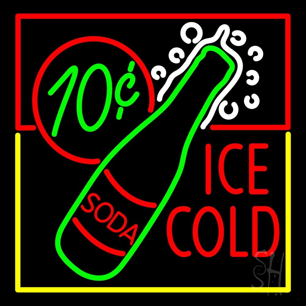 Red Ice Cold Soda LED Neon Sign 24 x 24 - inches, Black Square Cut ...