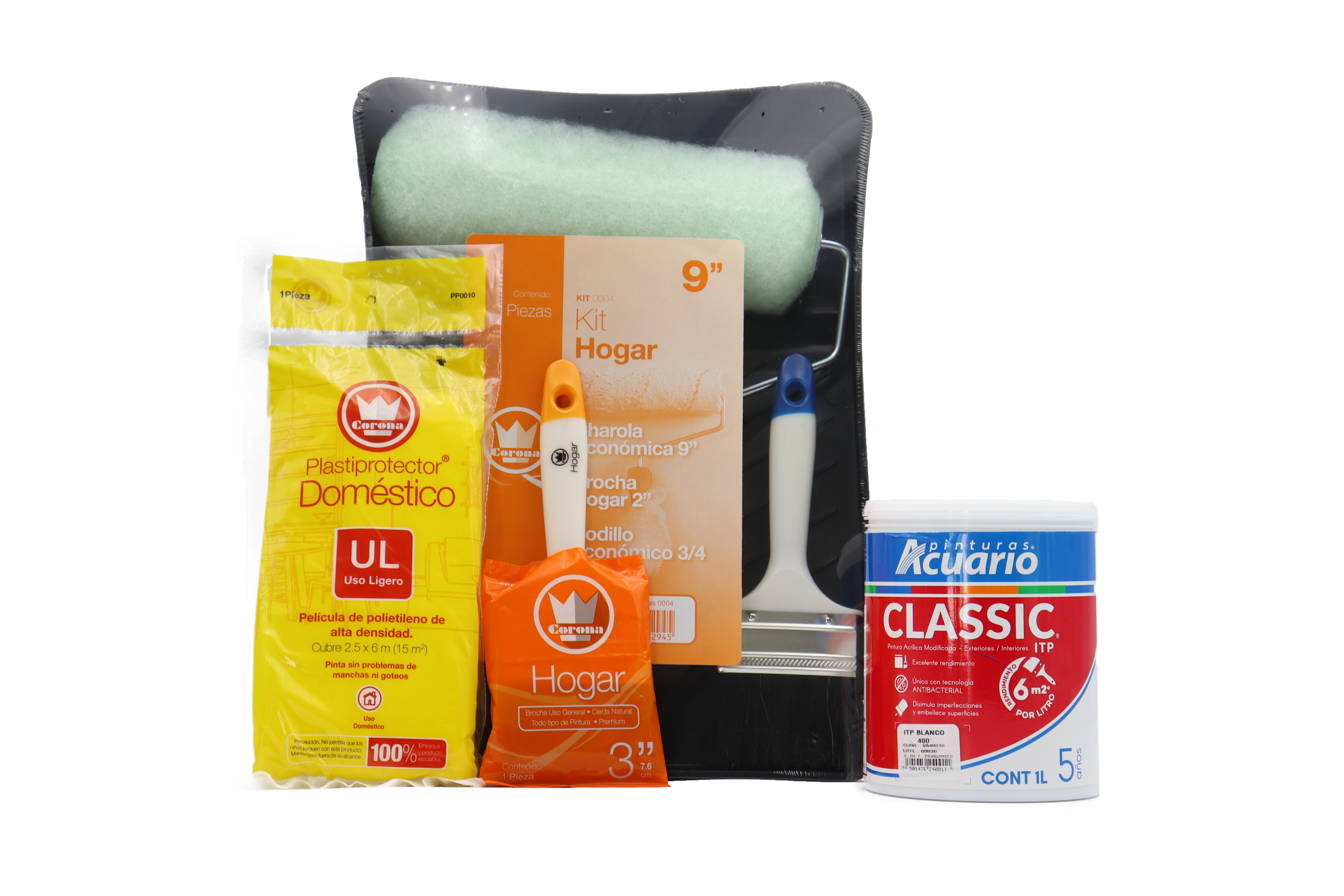 Kit Para Pintar BR Corona Brocha Pintura Plastico Protector Charola ...