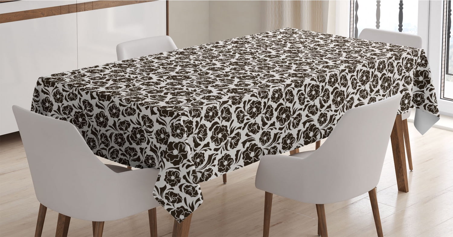 Vintage Tablecloth, Pattern with Nostalgic Abstract Flowers and Leaves ...