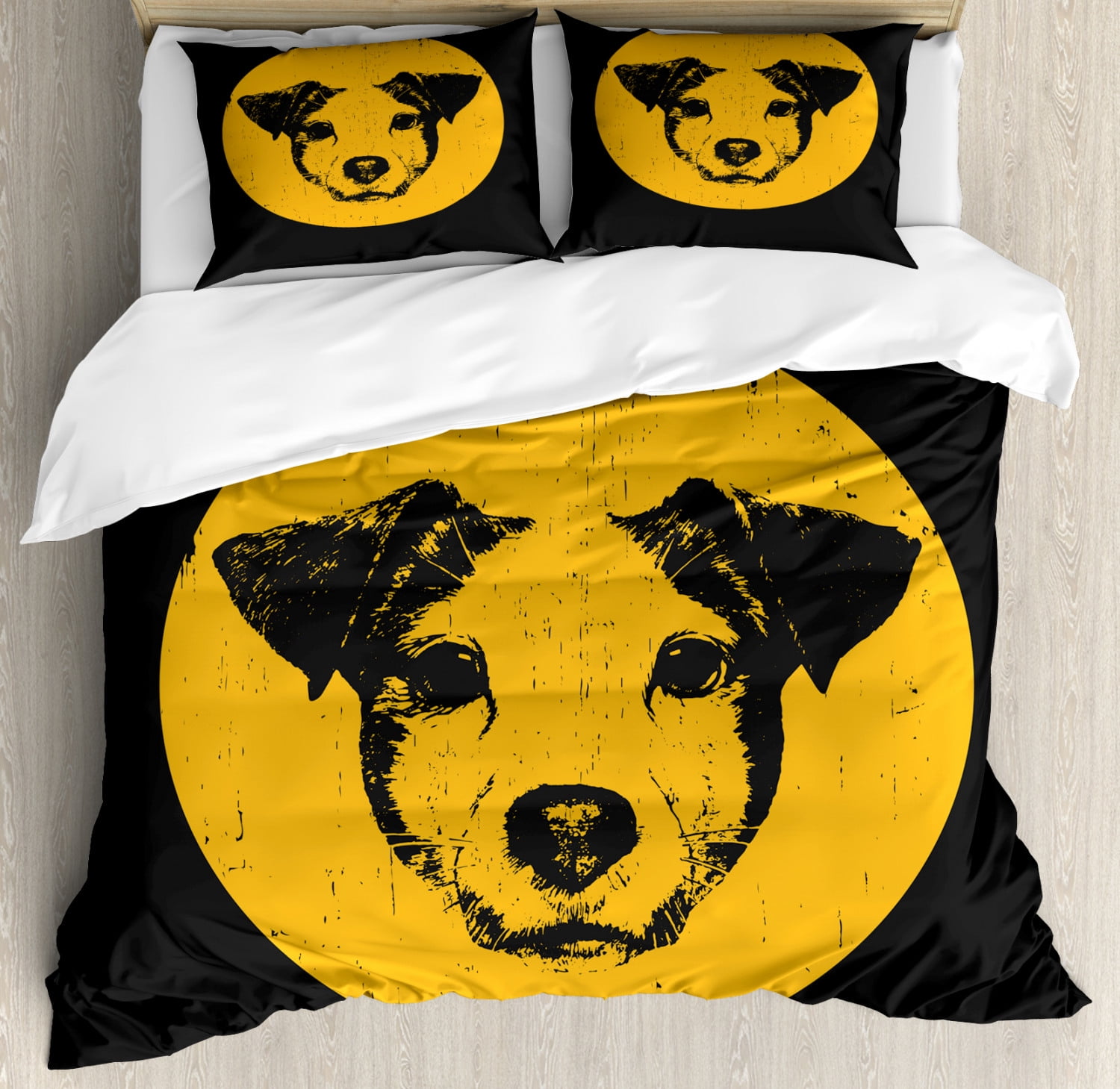 Jack Russell Duvet Cover Set King Size, Hand Drawn Portrait Bicolor Pet ...
