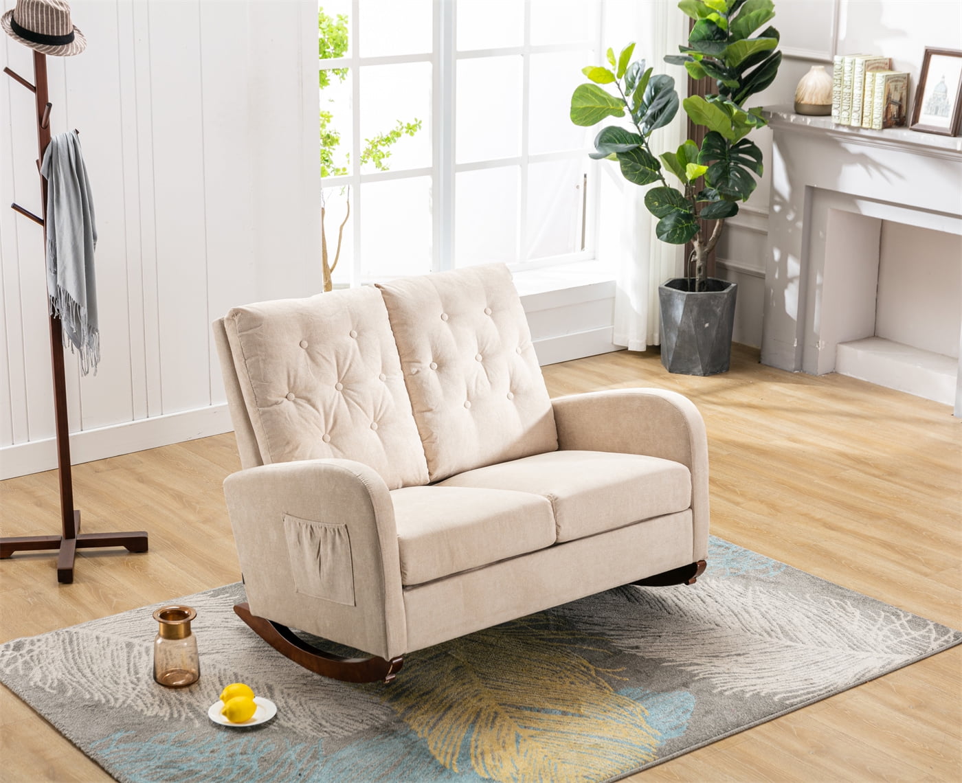 Nursery Rocking Sofa Chair, Modern Velvet Upholstered Rocker Recliner ...