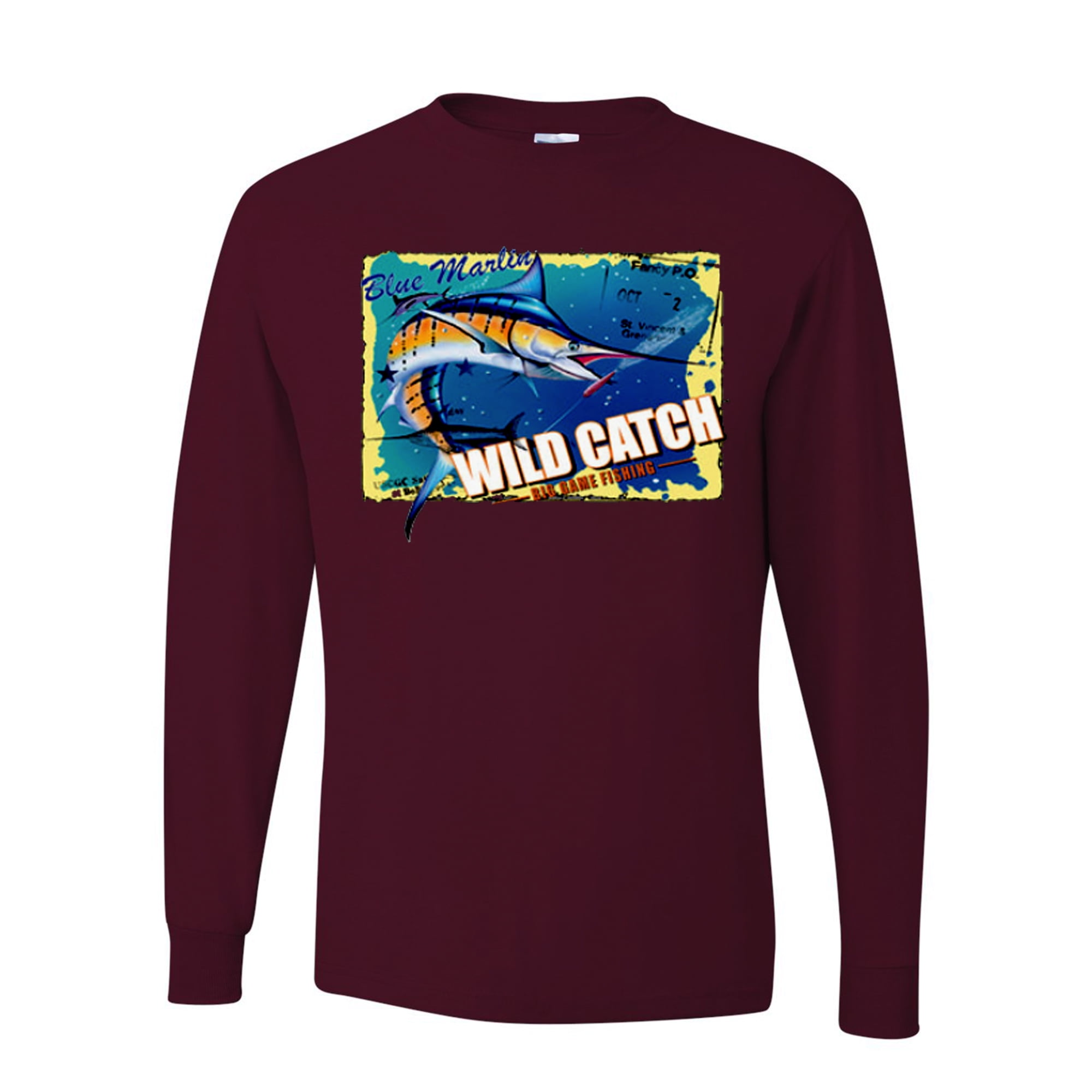 Blue Marlin Wild Catch Fishing Lovers Mens Long Sleeves, Maroon, Medium ...