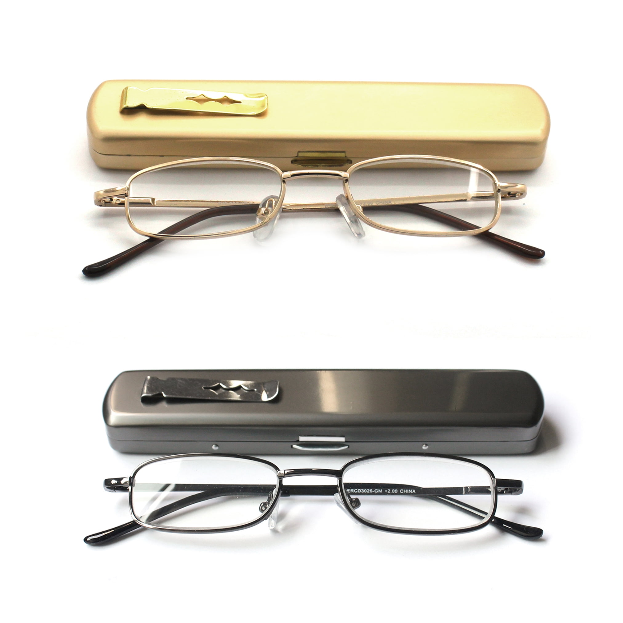 EYE ZOOM 2 Pack Compact Light Metal Portable Reading Glasses with ...