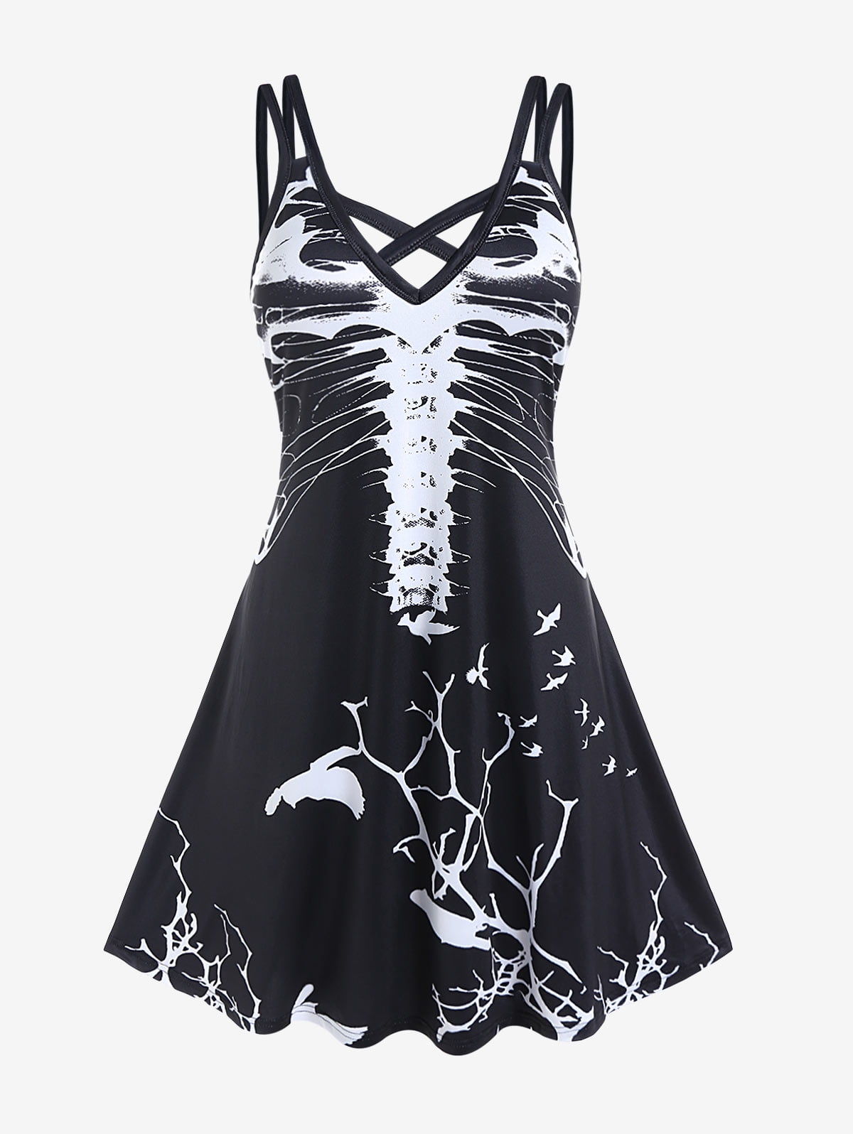 Rosegal Women's Gothic Skeleton Print Crisscross Dress - Walmart.com