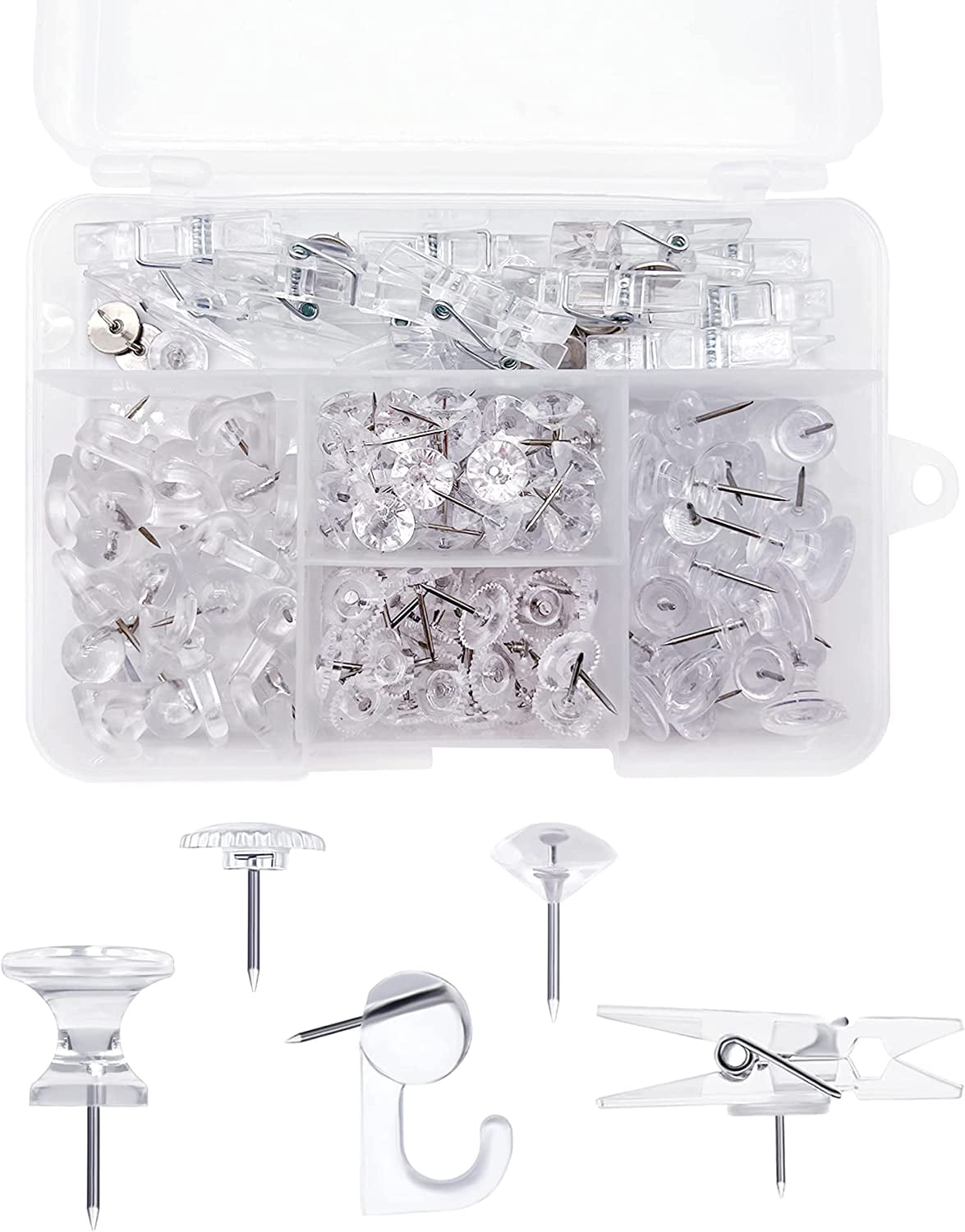 Clear Push Pins Set 145 Pcs Push Pin Hooks Pushpin Clips Giant Push ...