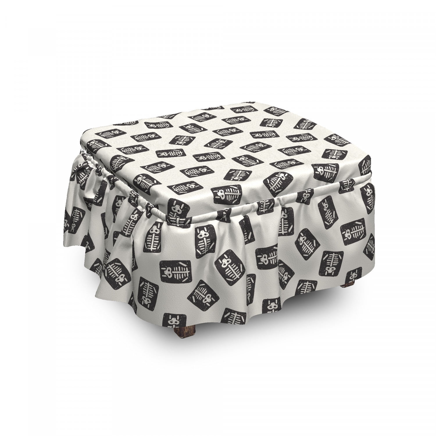 Nursery Ottoman Cover, Xray Skeleton in Grunge, 2 Piece Slipcover Set ...