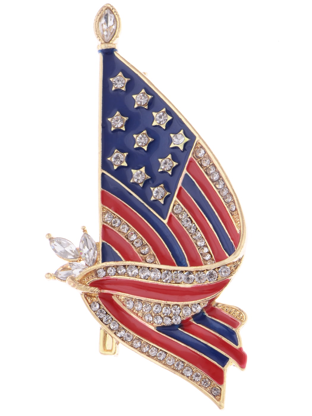 Golden Tone Clear Crystal Rhinestones Stripes Stars Enamel 4th of July ...