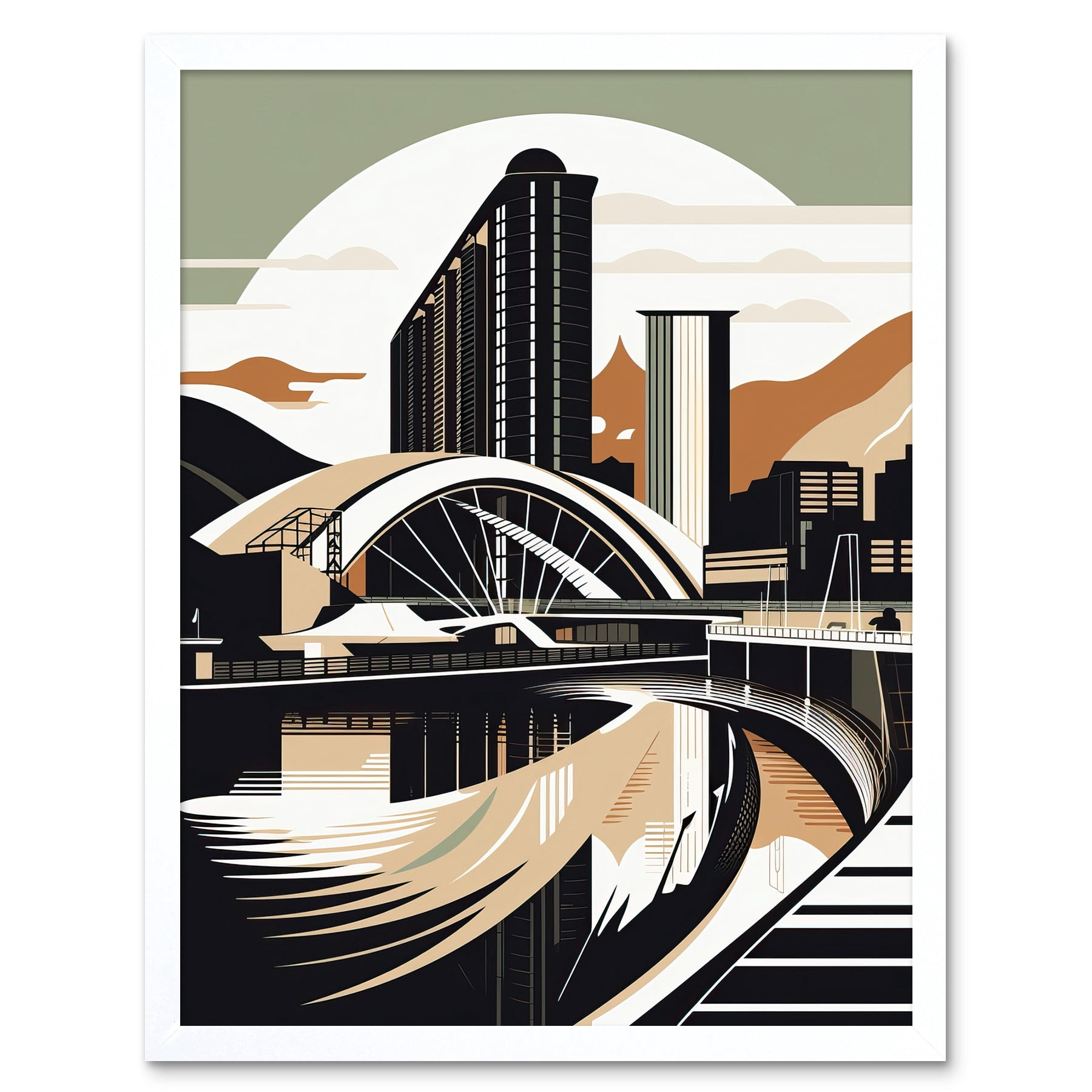 Clyde Arc Bridge Abstract Cityscape Illustration Art Print Framed ...