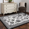 Black Flowers Washable Area Rug 4x6 Floral Geometric Classic ...
