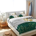 Boho Arch Black Stripes Abstract Leaf King Size Bed Set,Dark Green ...