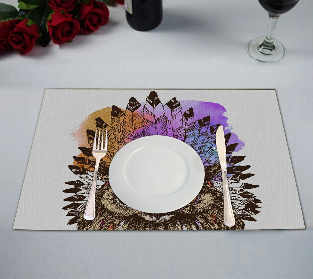 GCKG Animal Placemat, Eagle Owl in an Indian Style Placemat 12x18 Inch ...