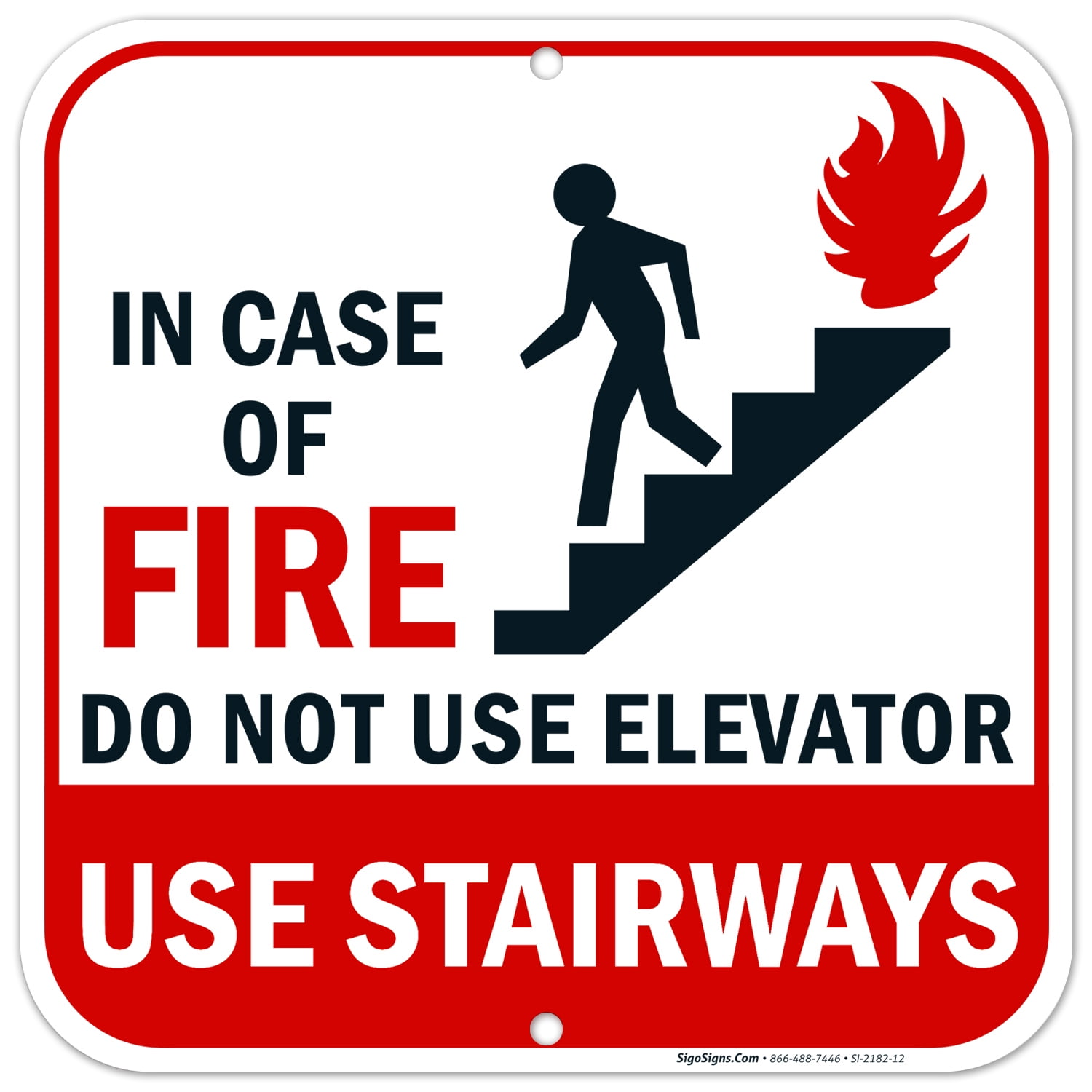 In Case Of Fire Use Stairs Sign, (SI-2182) 12x12 Aluminum - Walmart.com